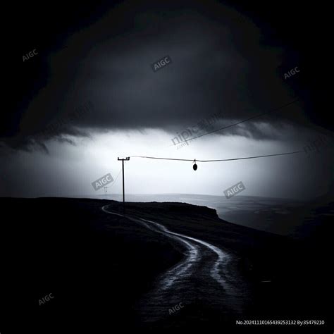 Ai创作图灯下孤灯 路灯肩挑地平线 远处的孤灯 幽冥之路 寂夜孤灯 灯光黑暗公路 孤独人生路 雨天昏暗压抑 路灯剪影连绵起伏山 黑暗的风光 天空下明灯指引的路 意境孤独独单荒凉残破 阴暗灰暗