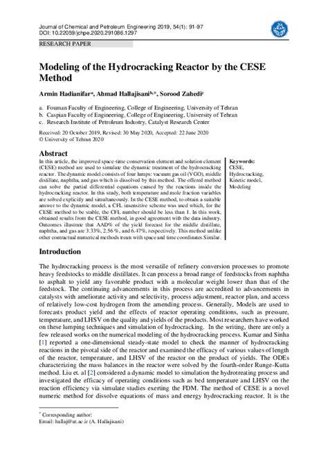 pdf modeling of the hydrocracking reactor by the cese method sorood