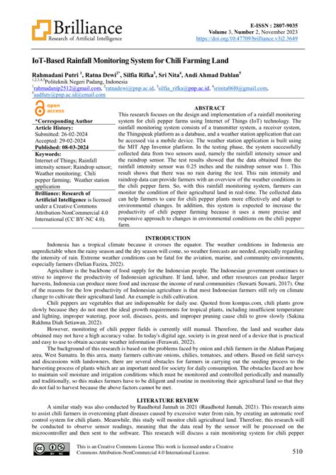 Pdf Iot Based Rainfall Monitoring System For Chili Farming Land