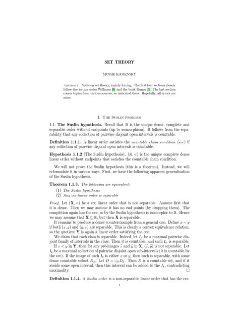 Set Theory Notes Forcing And The Suslin Hypothesis Pdf Model Theory Mathematical Objects