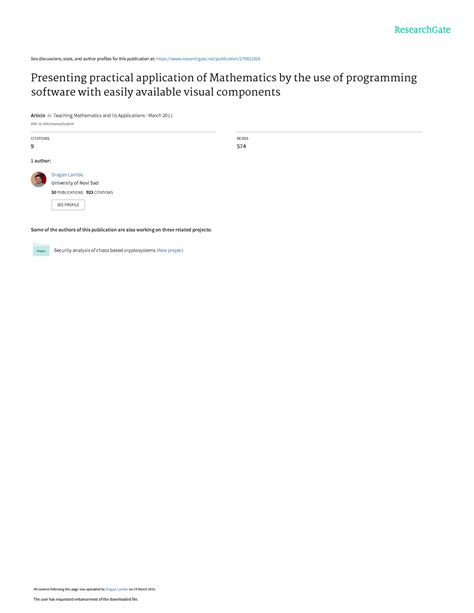 Mathematics Application See Discussions Stats And Author Profiles