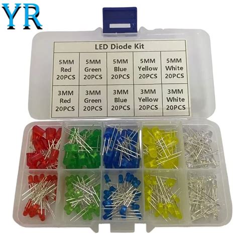 200pcs 3mm 5mm Led Diode Assorted Kit Red Green Blue Yellow White Light Emitting Diy F3 F5 Led