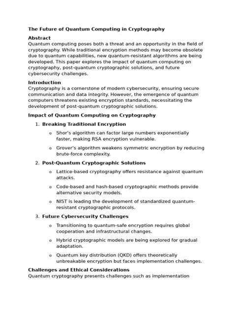 The Future Of Quantum Computing In Cryptography Pdf Cryptography Quantum Computing