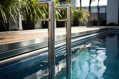 Swimming Pool Of Urban Industrial Stylestainless Steel Pool Rails Ai Generated Stock