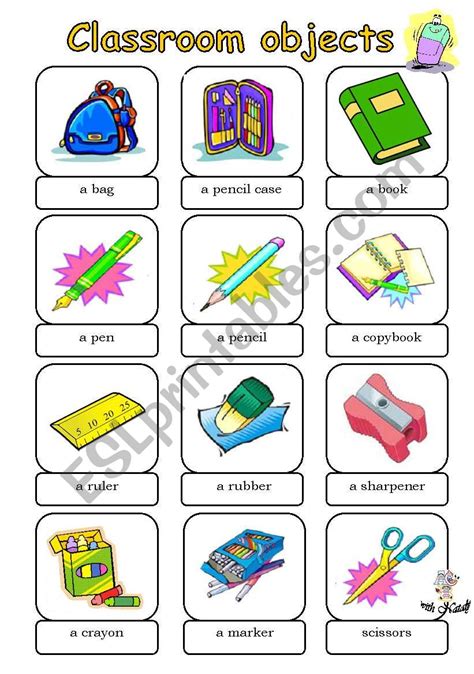 Classroom Objects Esl Worksheet By Whitechocolate