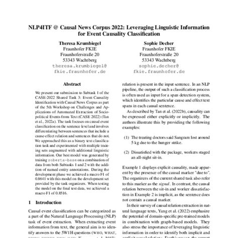 Nlp4itf Causal News Corpus 2022 Leveraging Linguistic Information