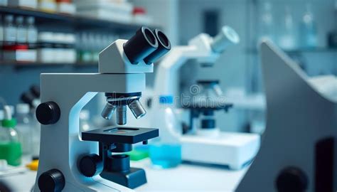 Close Up View Of Laboratory Microscopes In A Science Research Setting Stock Illustration