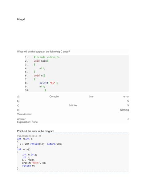 What Will Be The Output Of The Following C Code Pdf C Programming