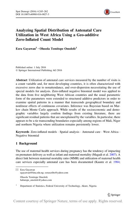 Analyzing Spatial Distribution Of Antenatal Care Utilization In West