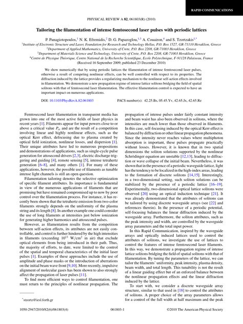 Pdf Tailoring The Filamentation Of Intense Femtosecond Laser Pulses