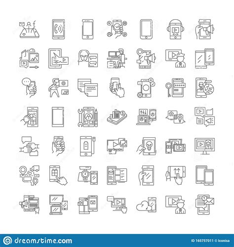Mobile Linear Icons Signs Symbols Vector Line Illustration Set Stock Vector Illustration Of