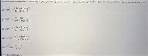 Solved Find The Equation Of The Rational Function Y F X Chegg Com