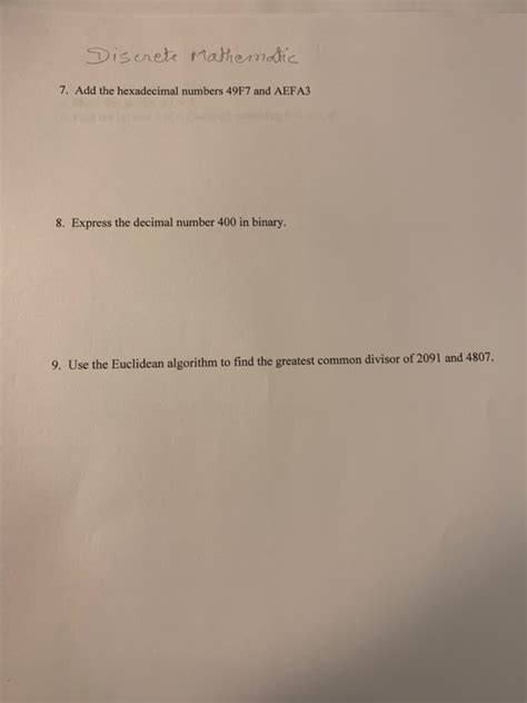 solved discrete mathematic 7 add the hexadecimal numbers