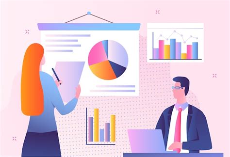 Premium Vector Data Inform Concept Girl And Man Evaluating Charts