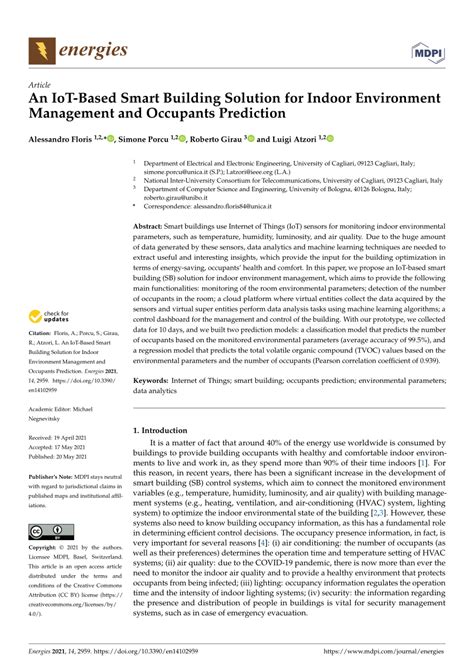 PDF An IoT Based Smart Building Solution For Indoor Environment Management And Occupants