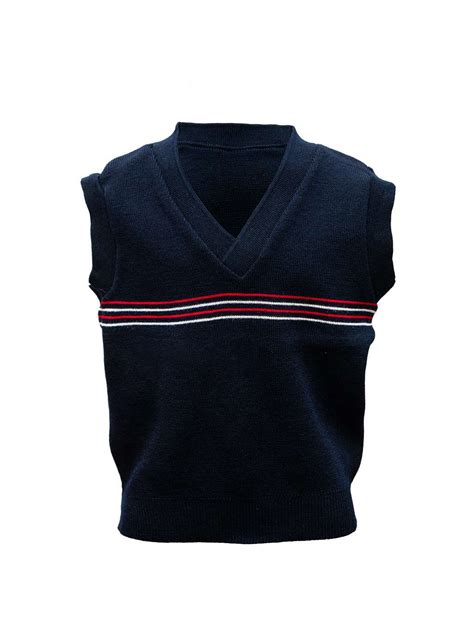 Chaleco Escolar Azul Marino Cuello V Con Con Detalles En Blanco Y Rojo Mdz Uniformes