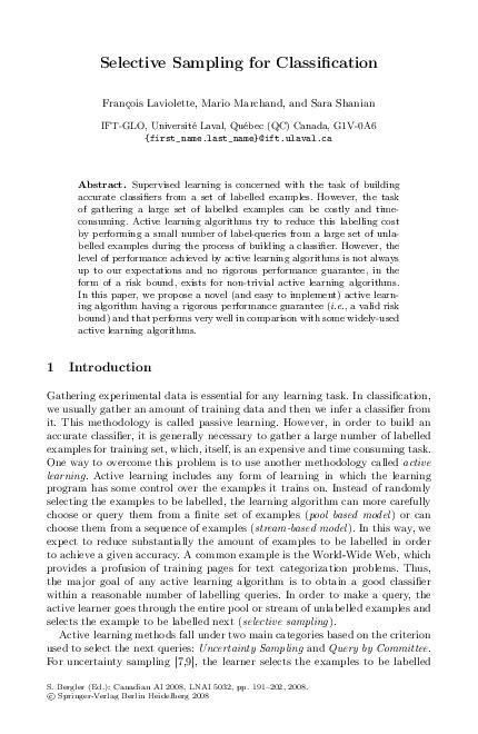 Pdf Selective Sampling For Classification François Laviolette