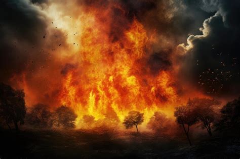 Premium Photo A Massive Fire Blazes In The Sky Creating A Mesmerizing