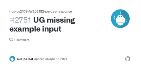Ug Missing Example Input · Issue 2751 · Nus Cs2103 Ay2021s2pe Dev Response · Github