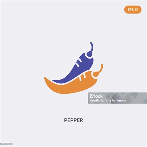 2 색상 후추 개념 벡터 아이콘입니다 파란색과 주황색으로 디자인 된 격리 된 두 가지 색상 페퍼 벡터 기호는 웹 모바일 및 로고에 사용할 수 있습니다 Eps 10 라벨에