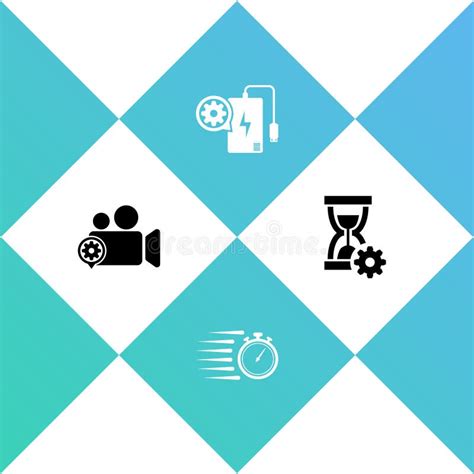 Set Video Camera Setting Stopwatch Power Bank And Hourglass Icon