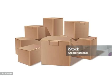 골 판지 상자를 쌓아 밀봉된 상품의 더미입니다 갈색에 대한 스톡 벡터 아트 및 기타 이미지 갈색 나무 상자 닫은 Istock