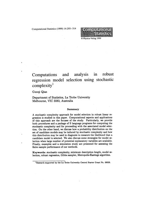 Pdf Computations And Analysis In Robust Regression Model Selection