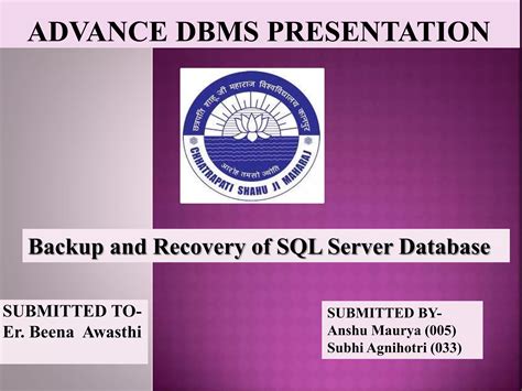 Backup And Recovery In Sql Server Database PPTX