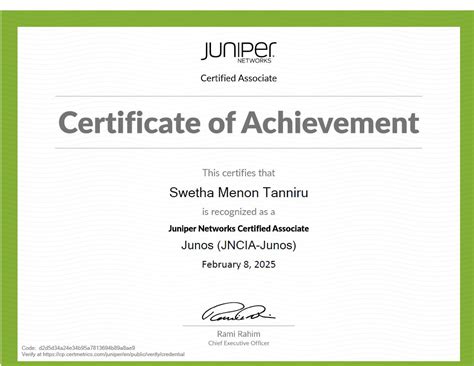 Juniper Networking Certification Professionalgrowth Learningjourney Swetha Menon