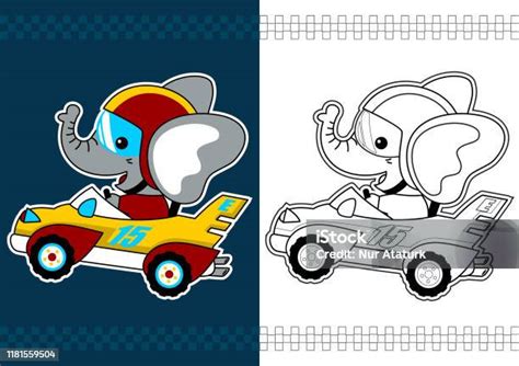 경주 자동차 벡터 만화에 코끼리 색칠하기 페이지 또는 책 Championship에 대한 스톡 벡터 아트 및 기타 이미지 Championship 경쟁 교육 Istock