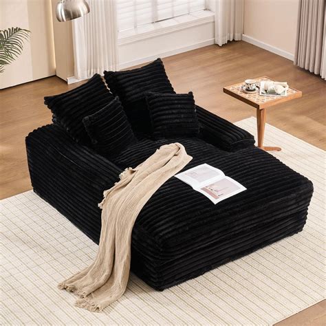 Homefun Modern Black Chenille Upholstery Oversized Chaise Lounge Chair