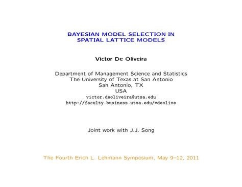 Ppt Bayesian Model Selection In Spatial Lattice Models Victor De