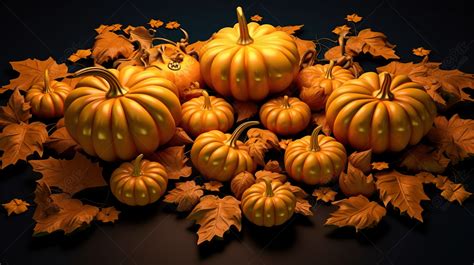 멋진 3d 렌더링으로 호박 박쥐 잎과 참나무 과일 굉장히 멋진 배경 3d 배경 오렌지 잎 배경 이미지 Hd 굉장히 멋진 3d 오렌지 잎 배경 사진 무료 다운로드