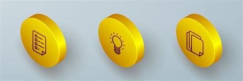 체크리스트 크리에이티브 램프 조명 아이디어 및 파일 문서 아이콘으로 아이소메트릭 라인 클립보드를 설정합니다 벡터 3차원 형태에 대한 스톡 벡터 아트 및 기타 이미지 Istock