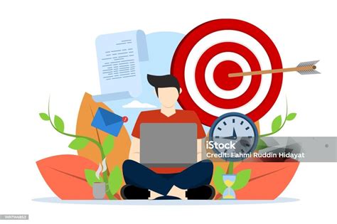 집중된 개념을 유지하십시오 목표 일정 및 새 메일을 가진 일하는 사람 집중력 생산성 자기 훈련으로 작업하십시오 목표 달성 웹 디자인 배너 Ui를 위한 벡터 그림 가상현실에