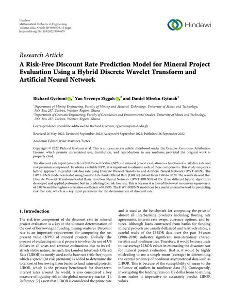 Pdf A Risk Free Discount Rate Prediction Model For Mineral Project