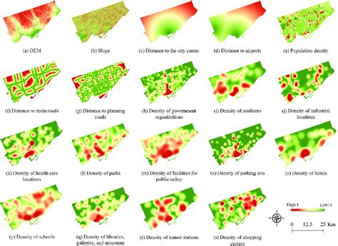 spatial patterns of auxiliary geospatial variables all variables were