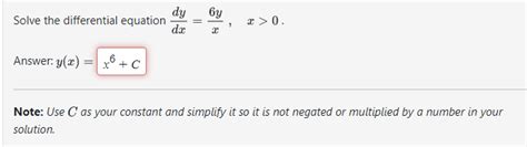solved solve the differential equation dxdy x6y x 0 answer