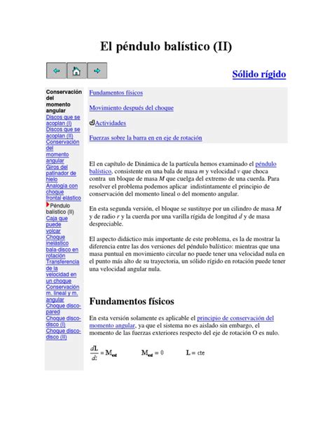 El Péndulo Balístico Pdf Péndulo Movimiento Física