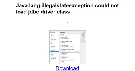 Javalangillegalstateexception Could Not Load Jdbc Driver Class