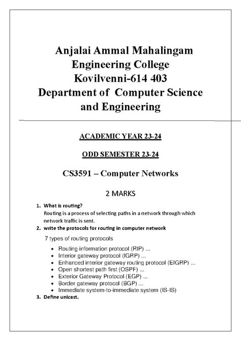 Unit4 2m Cn Cse Anjalai Ammal Mahalingam Engineering College Kovilvenni 614 403 Department
