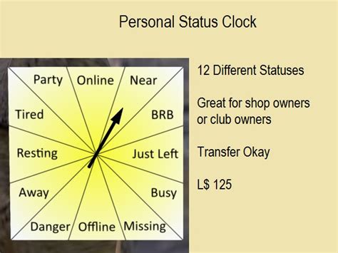 Second Life Marketplace Personal Status Clock