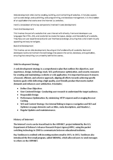 Wt Unit 1 Web Technology Unit 1 Web Development Refers To The