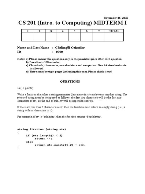 2006 Fall Midterm1 Solutions Pdf Parameter Computer Programming