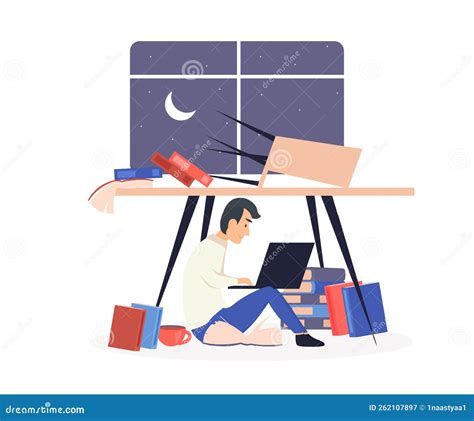 Computer Work Illustration A Man Works At A Computer Late Stock Vector Illustration Of
