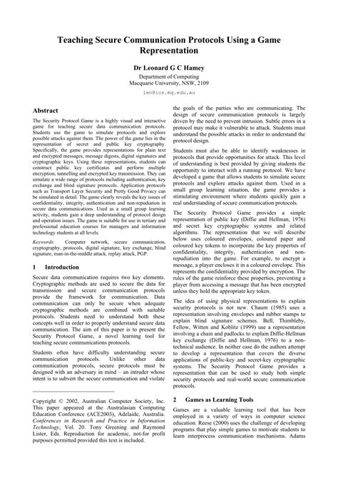 Pdf Teaching Secure Communication Protocols Using A Game Representation