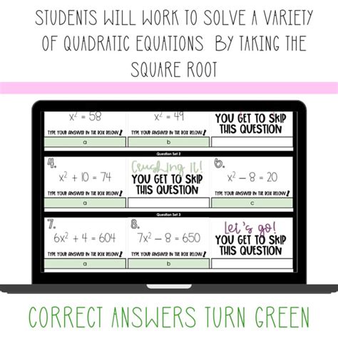Solving Quadratics By Taking Square Roots Digital Activity By Hello Algebra
