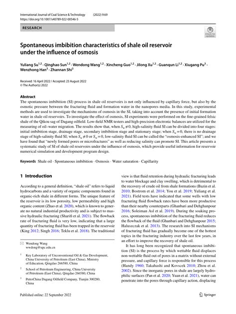 Pdf Spontaneous Imbibition Characteristics Of Shale Oil Reservoir