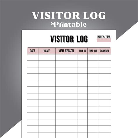 Visitor Log Printable Visitor Log Sheet Visitor Tracker Template