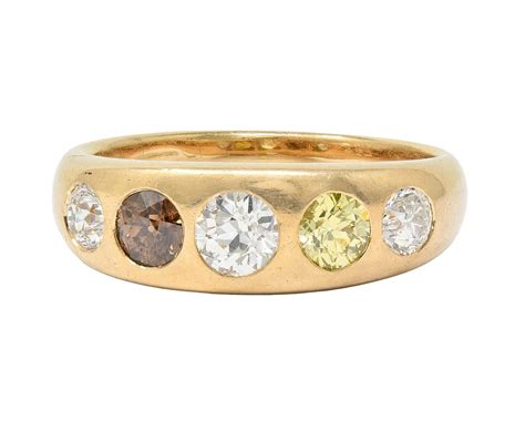 1960s 125 Ctw Fancy Multi Colored Diamond 14 Karat Gold Vintage Band